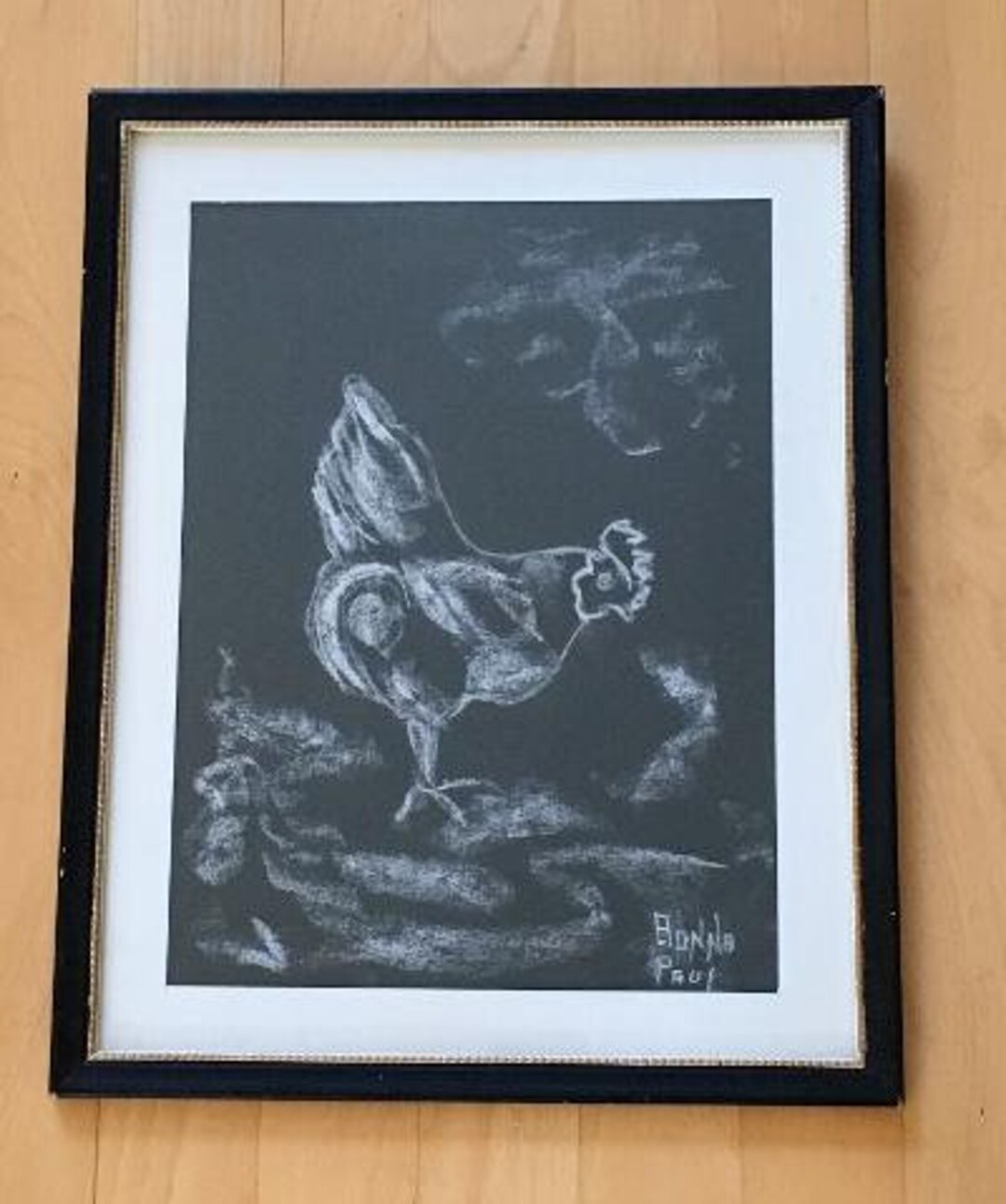 Chicken Drawing Black and White Chalk- Farm House- Country Decor ...