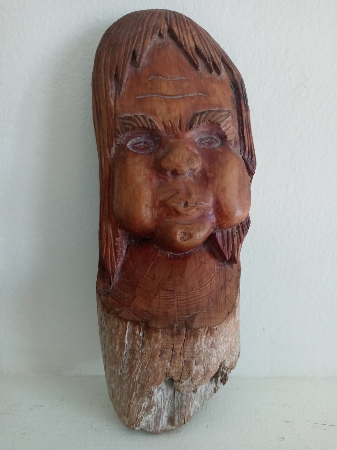 Whimsical Carved Face in Wood-hand Carved- Hand Made-wooden Art Piece ...