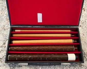 Vintage 5 Piece Carved WOOD POOL CUE Carry Case Felt Lined - Etsy