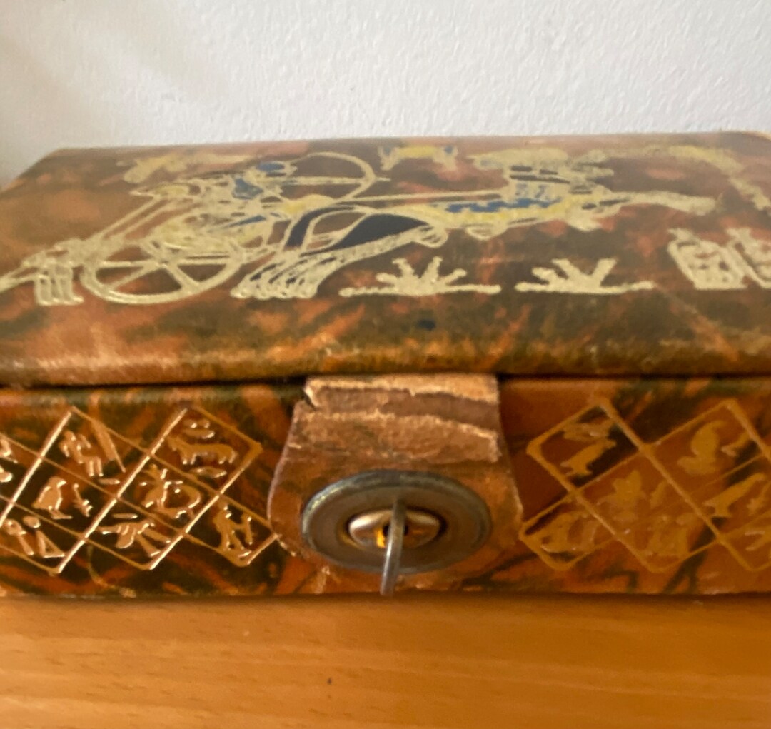 Leather Hinged Box With Egyptian Motif - Trinket Box- Storage Box ...