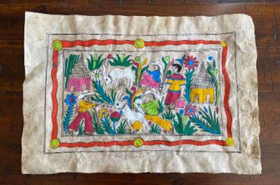 Amate Mexican Bark Art - Signed Amate Art - Folk Art - Colorful Art ...