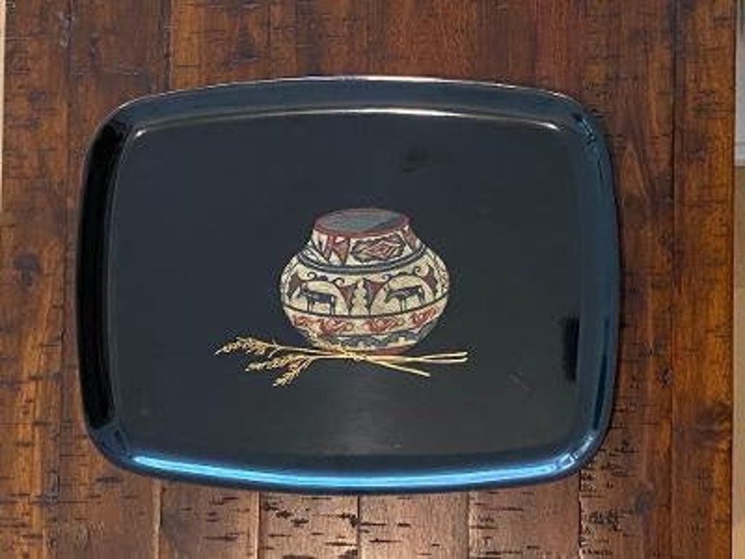 Couroc Tray With Native American Indian Pottery Design - Native Deer ...