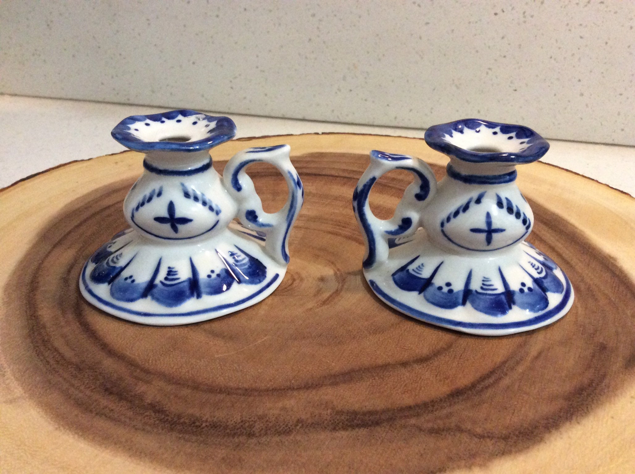Russian Delft Style Candleholders Vintage Candleholders - Etsy