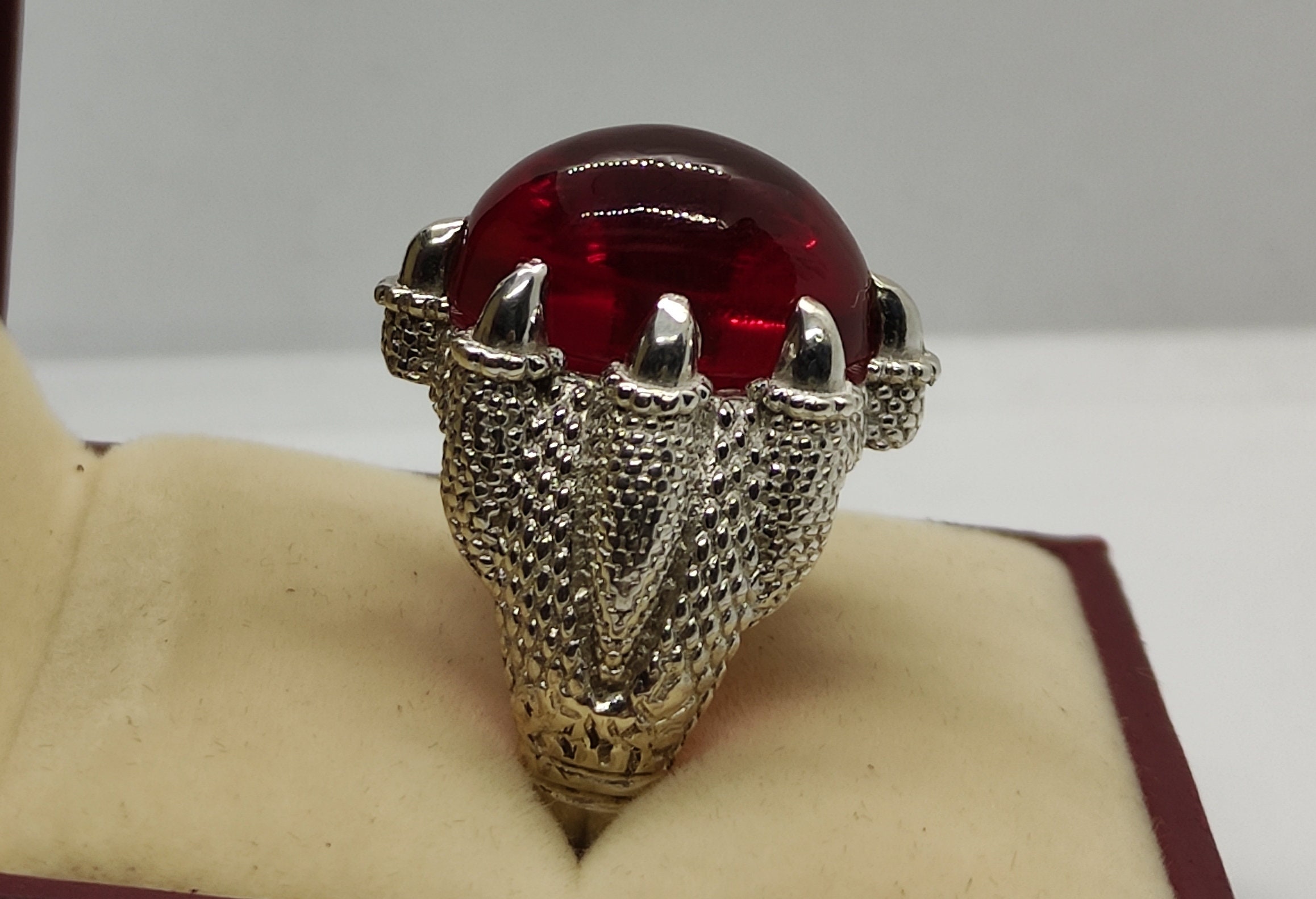 Cabochon Deep Red Ruby Mens Ring Sterling Silver 925 Anari | Etsy