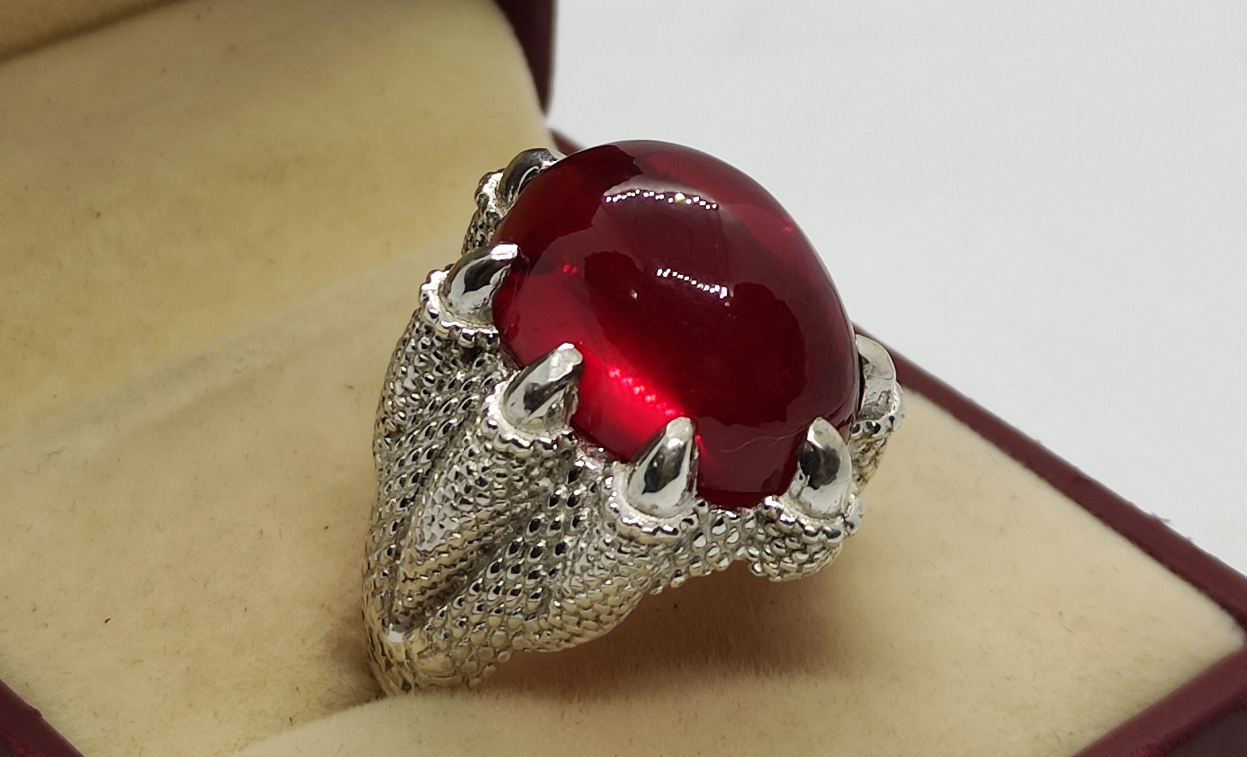 Cabochon Deep Red Ruby Mens Ring Sterling Silver 925 Anari | Etsy