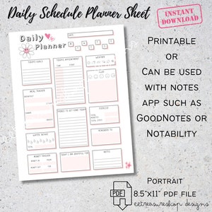 Daily Schedule Planner Sheet Printable PDF, Daily to Do Cute Checklist ...