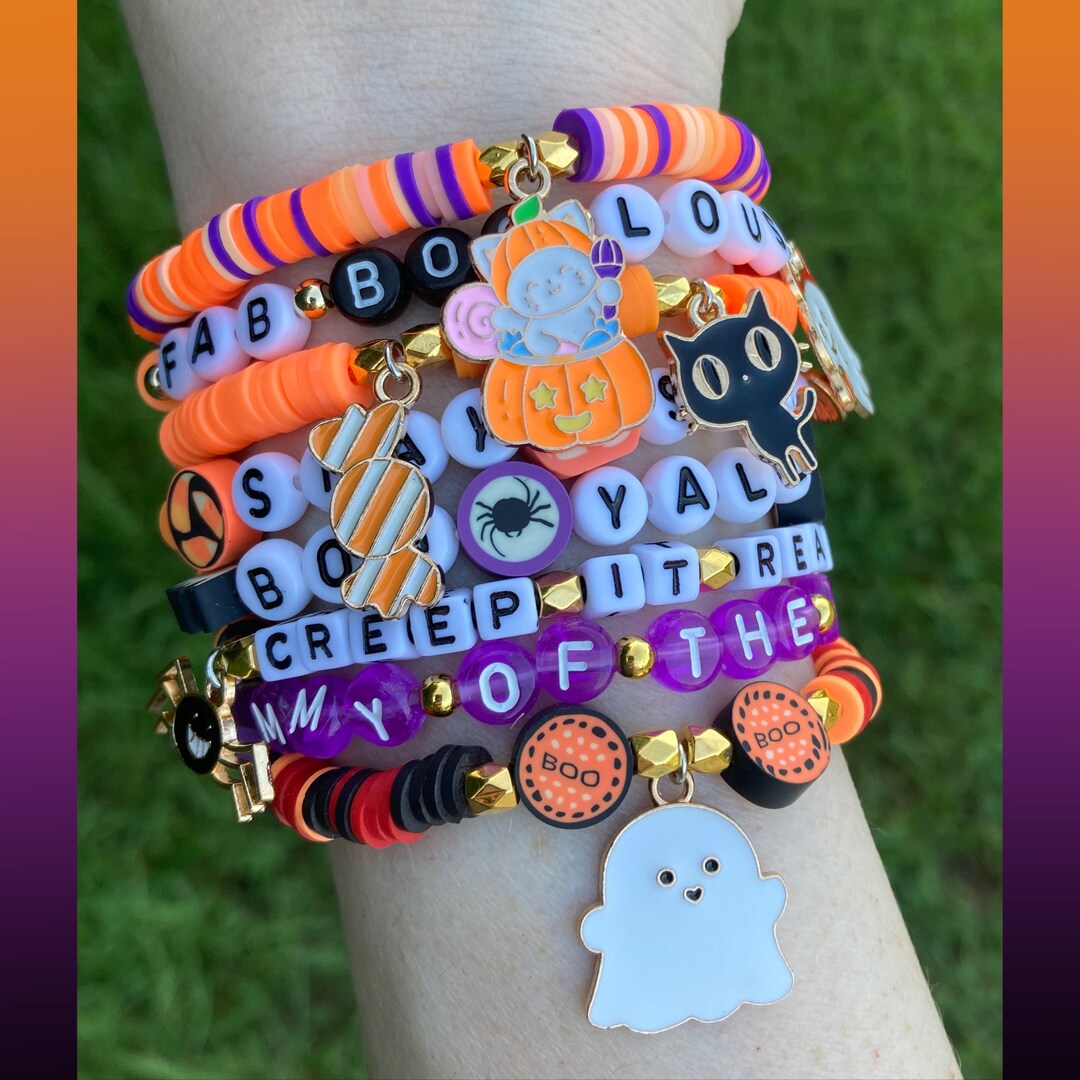Halloween Beaded Friendship Bracelet Stacks, Cute Halloween Gift for ...
