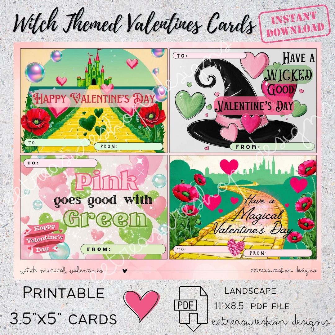 Valentines Day Printable, Witch Musical Themed Valentine Kids Cards ...