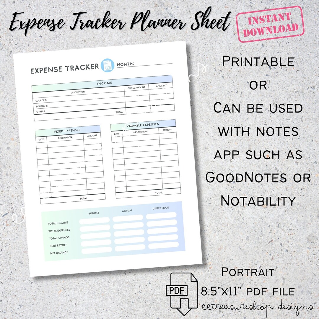 Monthly Expense Tracker Sheet Printable PDF, Monthly Expense Budget ...
