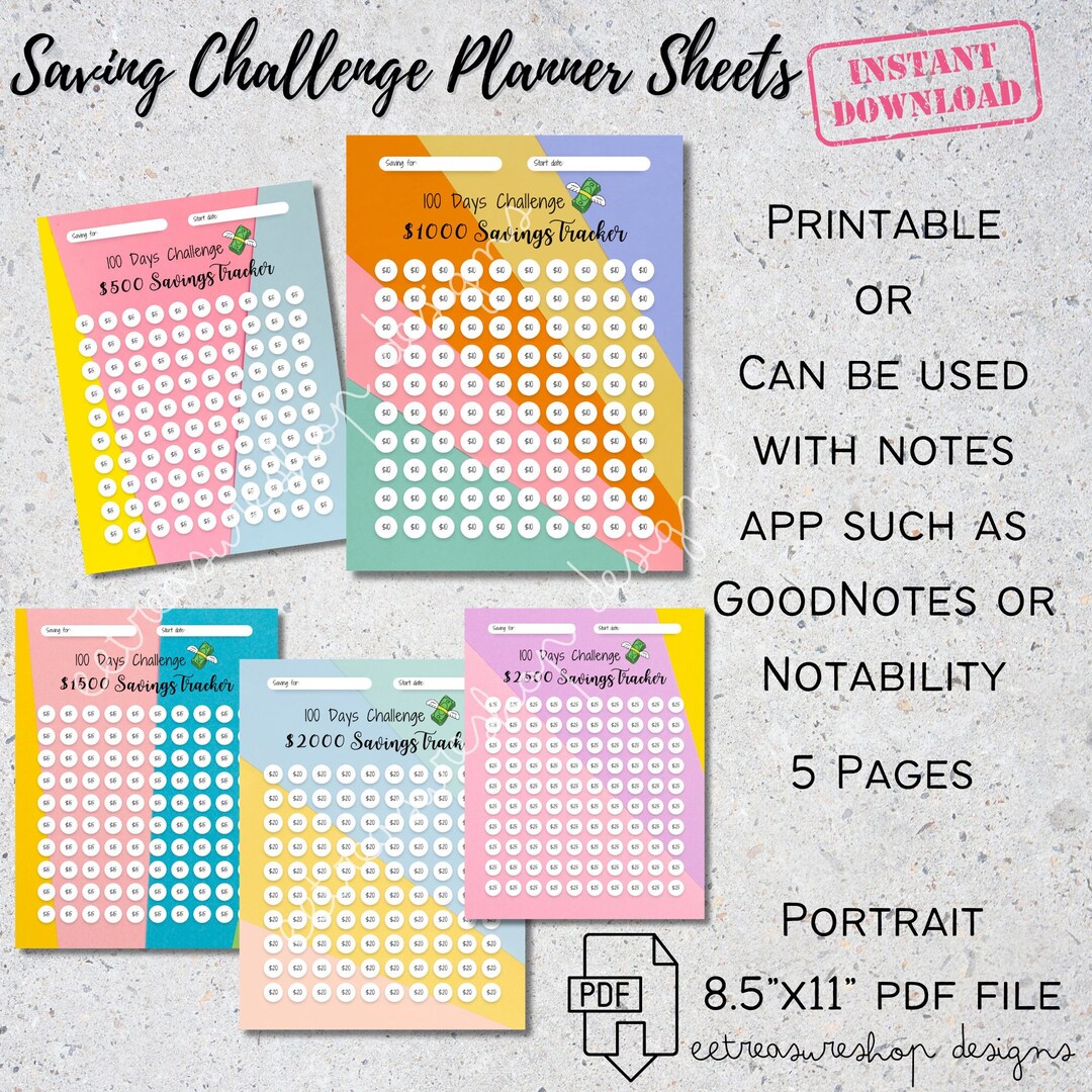 Saving Challenge Planner Printable PDF, Savings Tracker Planner Digital ...