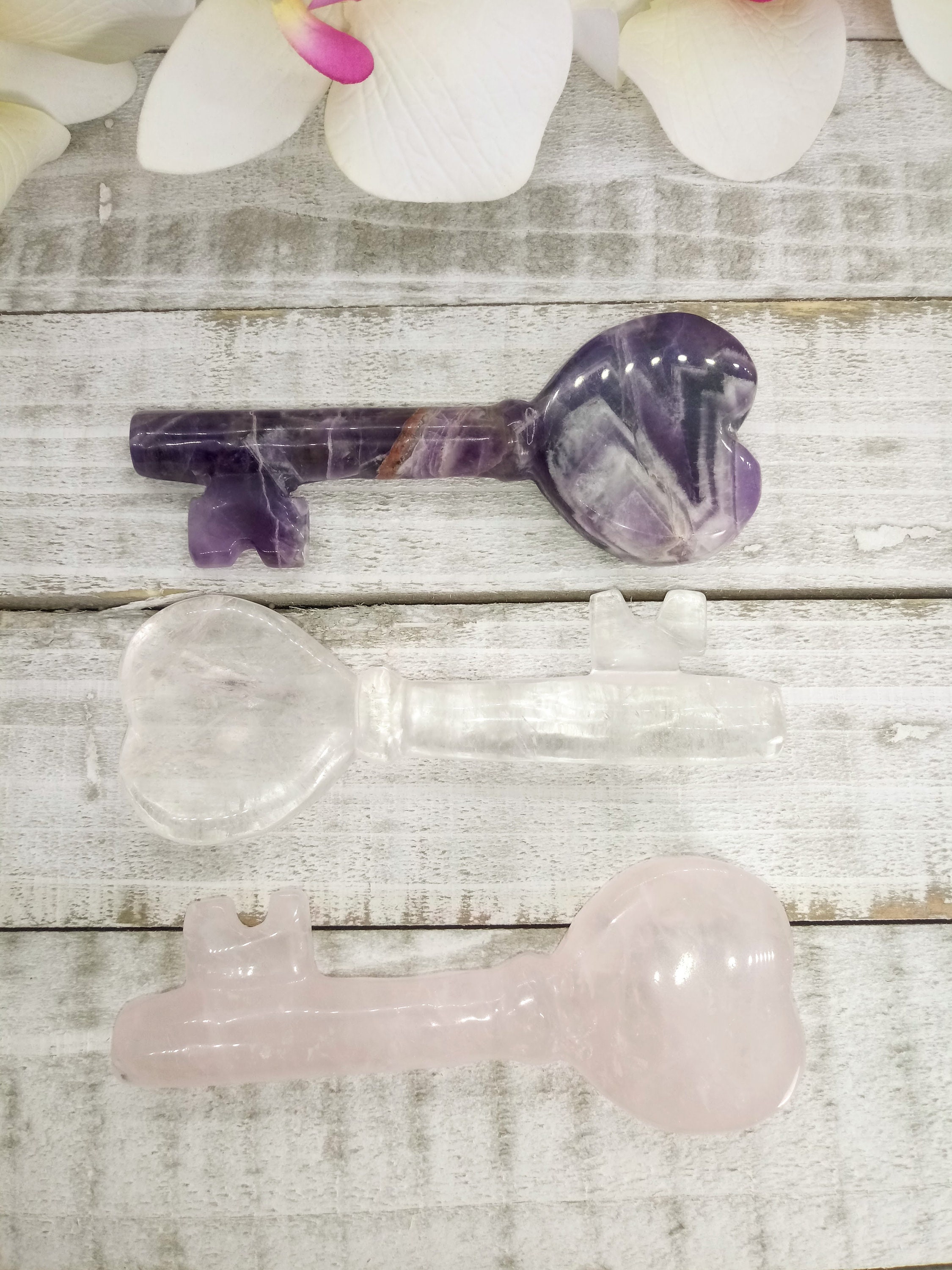 Rose Quartz/Clear Quartz/Dream Amethyst Heart Key Carvings | Etsy