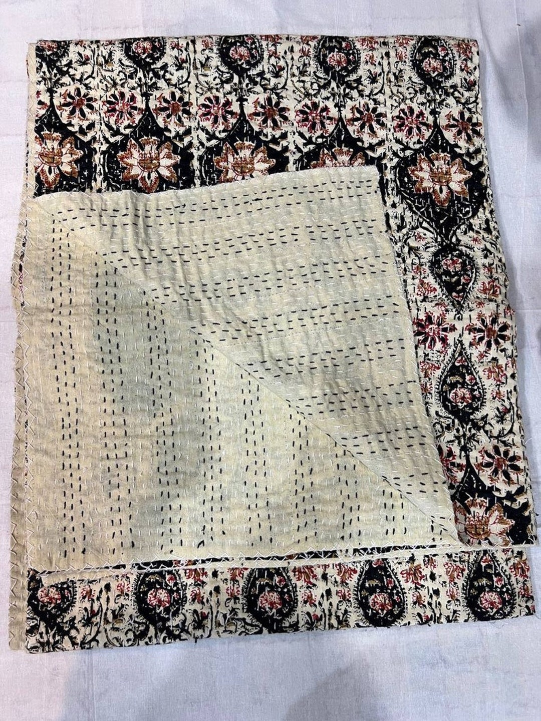Kantha Stitch Pure Cotton Reversible Bed/sofa Throw King Size ...