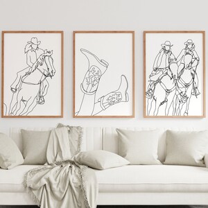Minimalist Cowgirl Line Art, Digital Download, Bull Rider Print, Horse ...