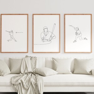 Minimalist Baseball Player Drawing, Sport Line Art Print, Digital ...