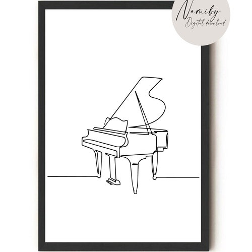 Grand Piano Line Art Piano Print Abstract Instrument Wall | Etsy