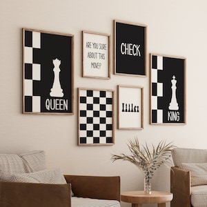 Chess Gallery Set of 6 Drawings, Check Decoration, Retro Print, Board ...