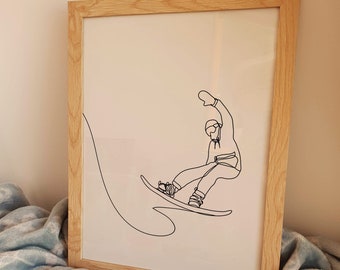 Minimalist Snowboard Line Art Print, Winter Sport Wall Art, Digital ...