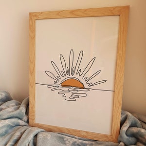 Minimalist Sunset Wave Artwork, Ocean Line Art, Digital Download ...