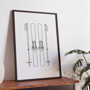 Minimalist Skiing Line Art, Winter Sport Decoration, Digital Download ...