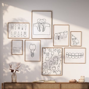 Dentist Gallery Set of 8 Drawings, Dental Office Decoration, Minimalist ...