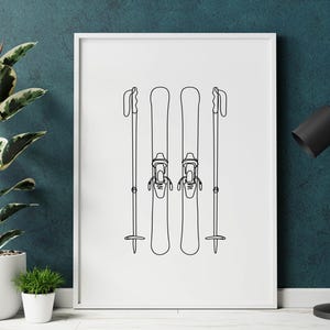 Minimalist Skiing Line Art, Winter Sport Decoration, Digital Download ...