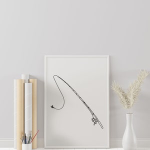 Minimalist Fishing Rod Line Art Print, Angler Decoration, Dad Gift ...