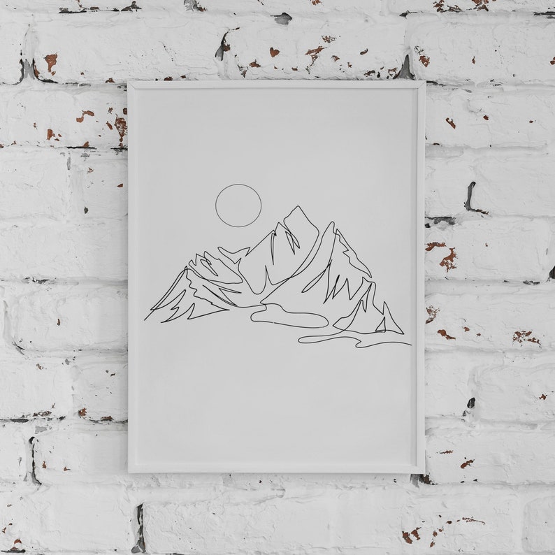 Minimalist Mountain and Sun Line Art Digital Download - Etsy