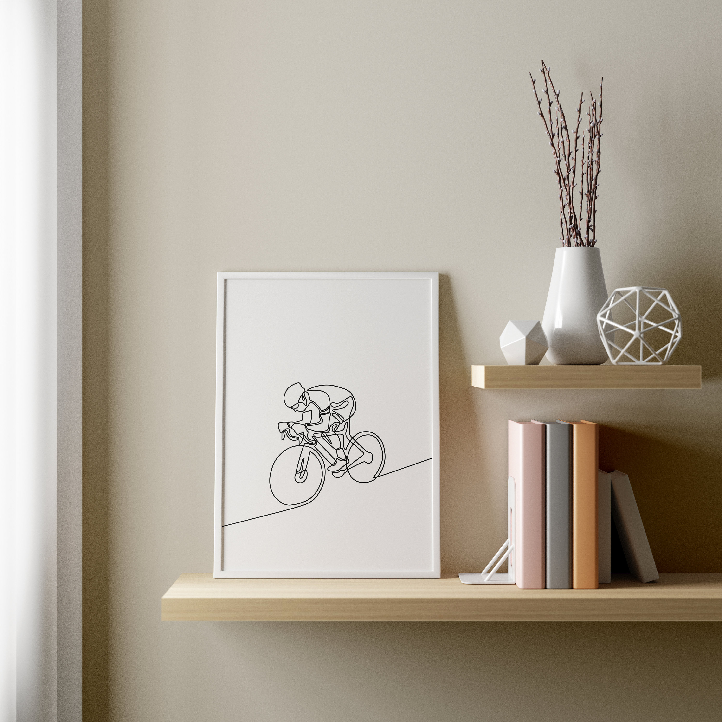 Cyclist Line Art, Minimalist Biker Wall , Digital Download, Mountain ...