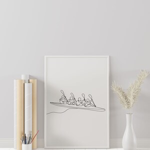 Minimalist Rowing Boat Line Art, Water Sport Printable, Rower Poster ...