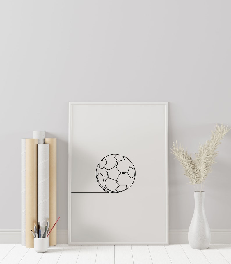 Minimalist Football Line Art Print, Soccer Sport Wall Art, Digital ...