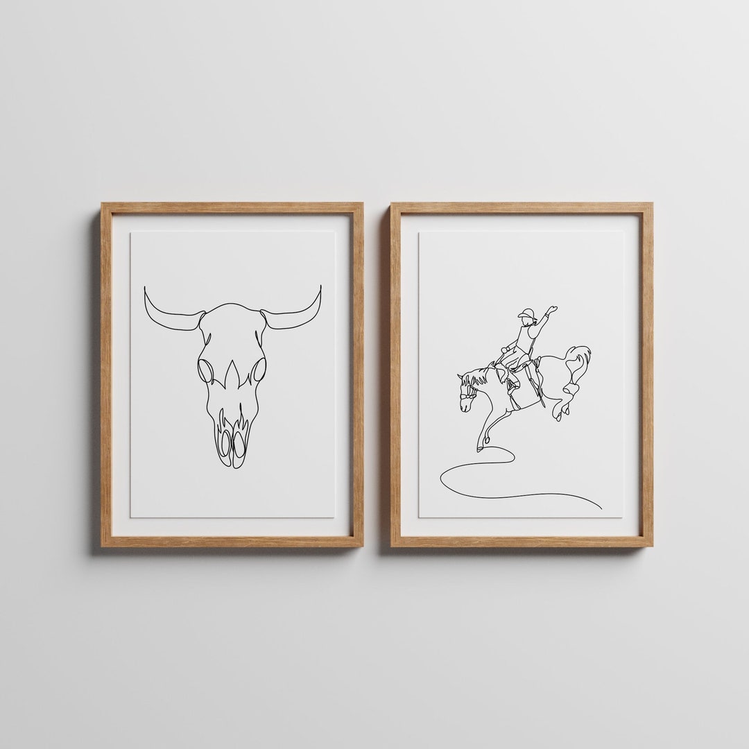 Minimalist Cowboy Line Art, Digital Download, Horse Rider Lasso Print ...