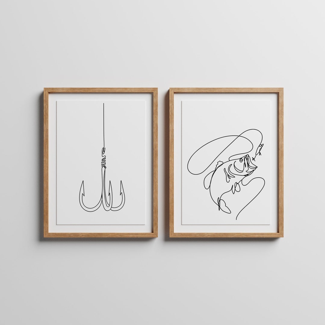 Minimalist Fish Line Art, Digital Download, Fisherman Prints, Fishing ...