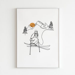 Minimalist Skiing Line Art, Winter Sport Decoration, Digital Download ...
