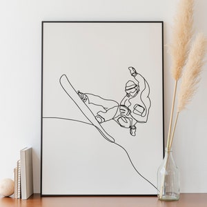 Minimalist Snowboard Line Art Print, Winter Sport Wall Decoration ...