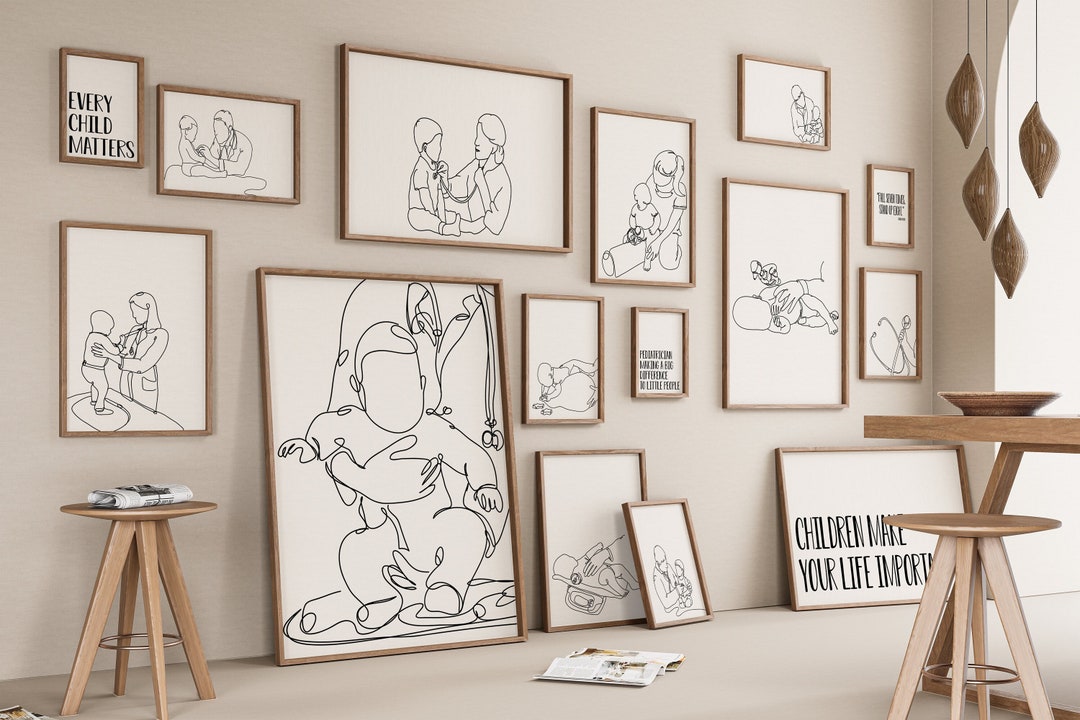 Pediatric Gallery Set 15 Drawing, Doctor Pediatrician Decor, Minimalist ...