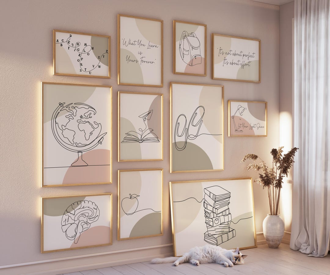 Minimalist Teacher Line Art Gallery Set of 11 Drawings, School ...