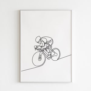 Cyclist Line Art, Minimalist Biker Wall , Digital Download, Mountain ...