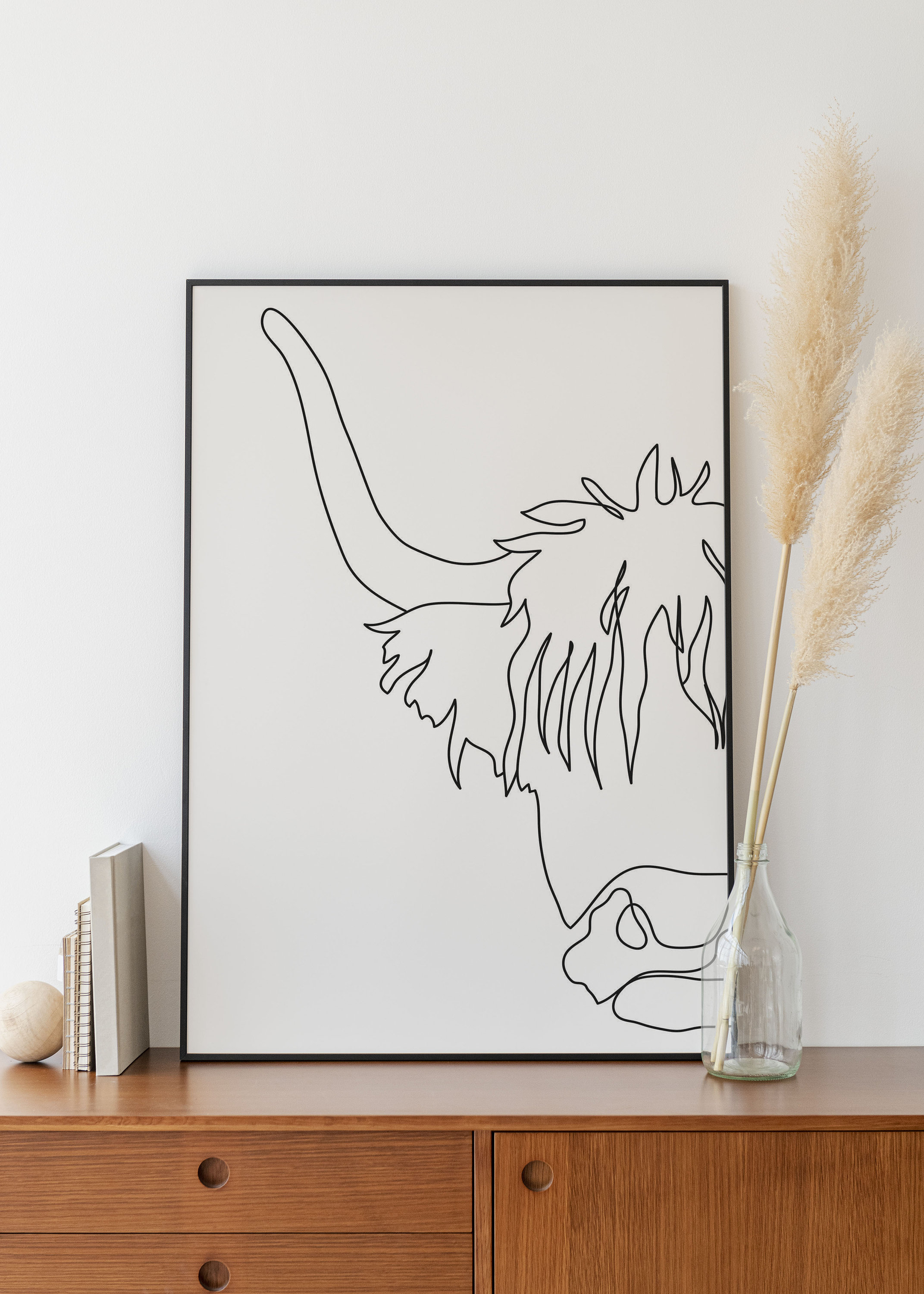 Minimalist Highland Cattle Line Art, Digital Download, Cow Outline ...