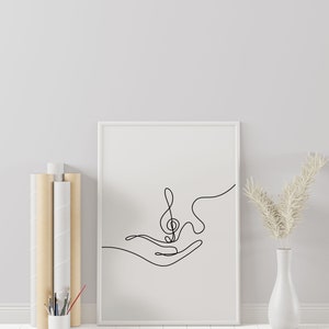 Minimalist Note Line Art Print, Music One Line Drawing, Wall Art ...