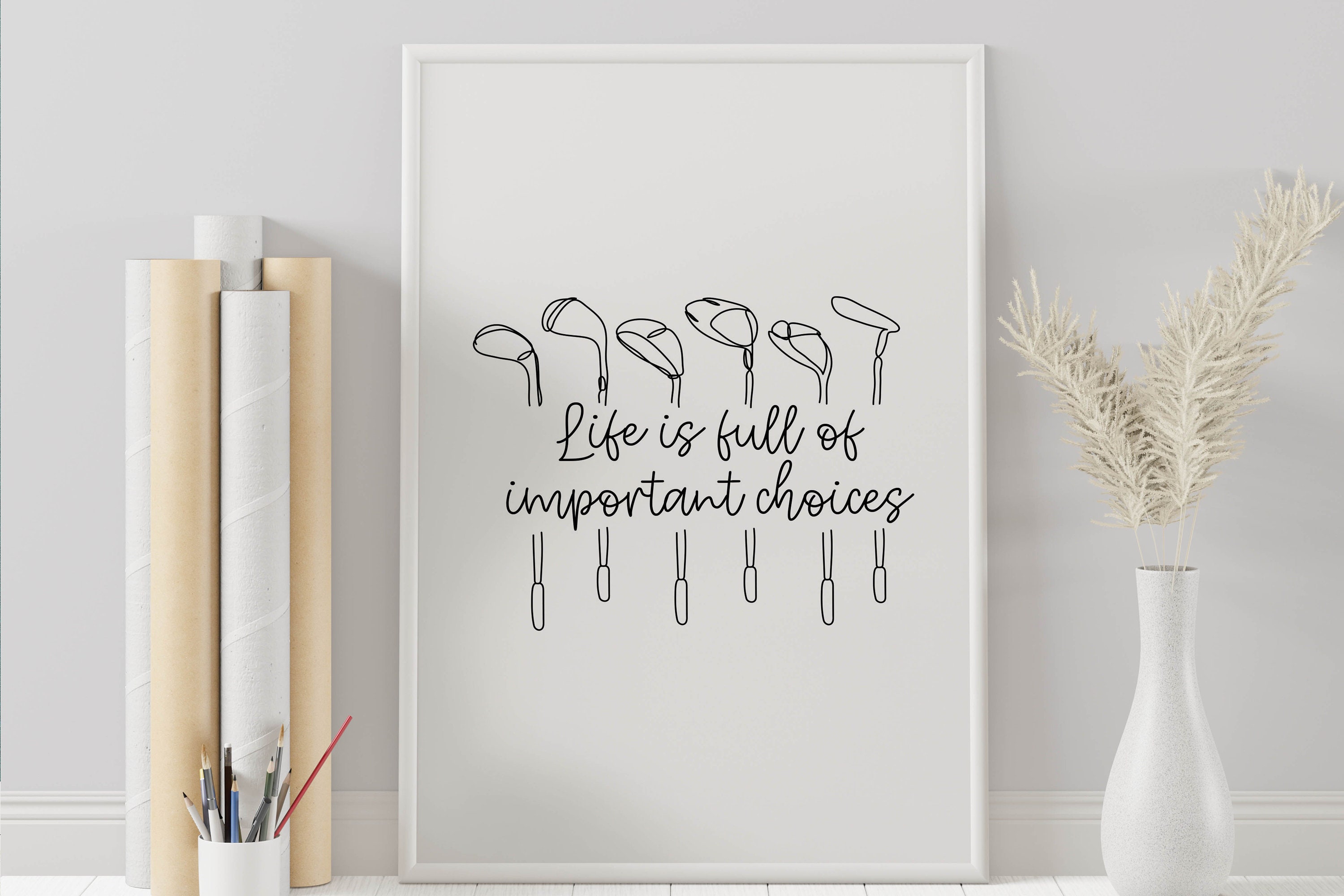 Minimalist Golf Clubs Line Art, Digital Download, Sport Print, Simple ...