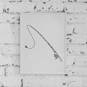 Minimalist Fishing Rod Line Art Print, Angler Decoration, Dad Gift ...