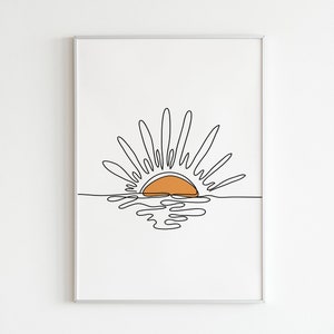 Minimalist Sunset Wave Artwork, Ocean Line Art, Digital Download ...