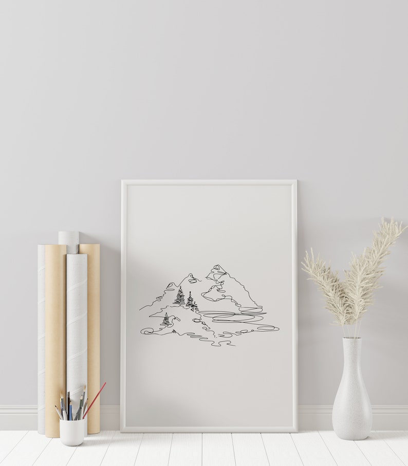 Minimalist Mountain Line Art Print Printable Wall Art - Etsy