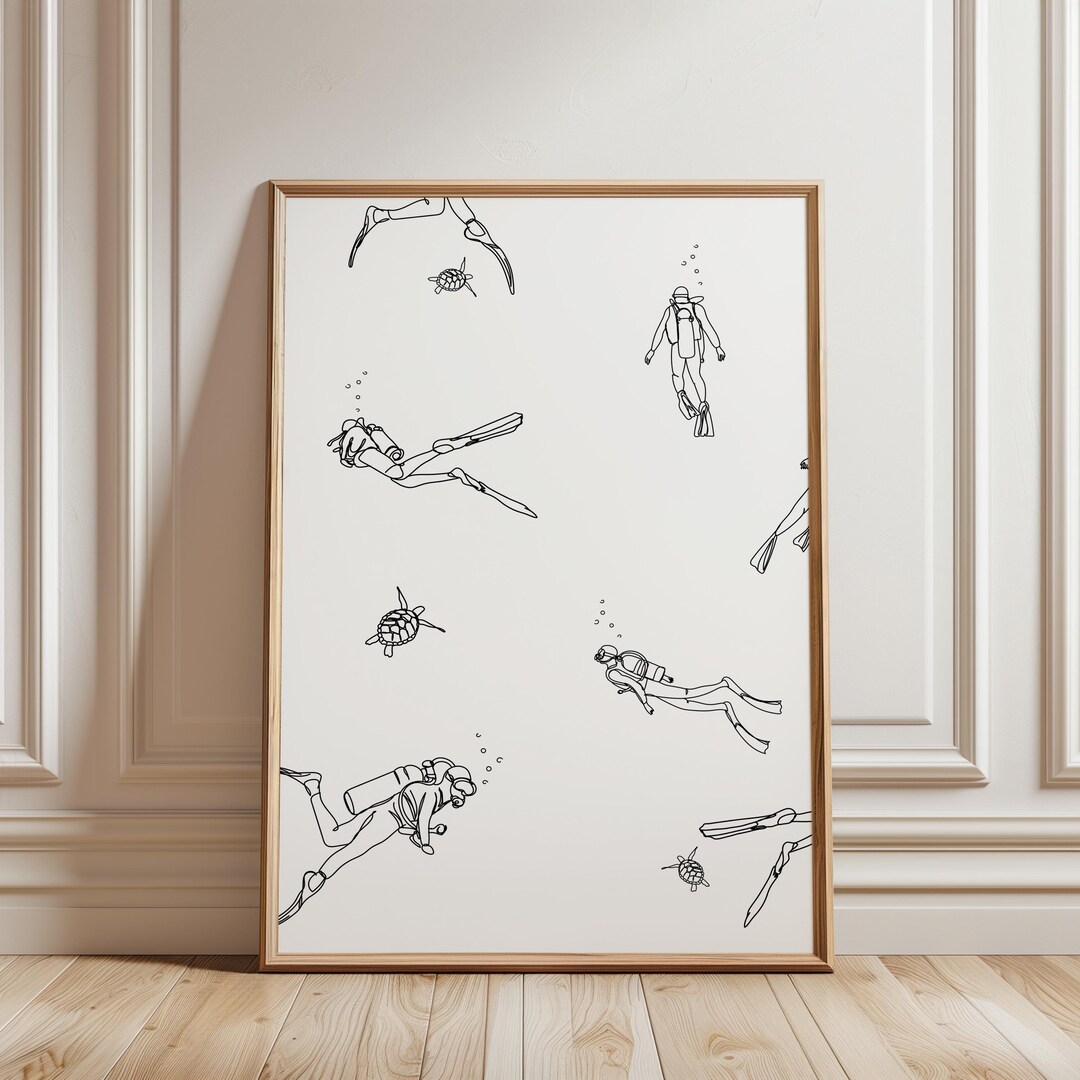 Minimalist Scuba Diving Line Art, Digital File, Water Sport Printable ...