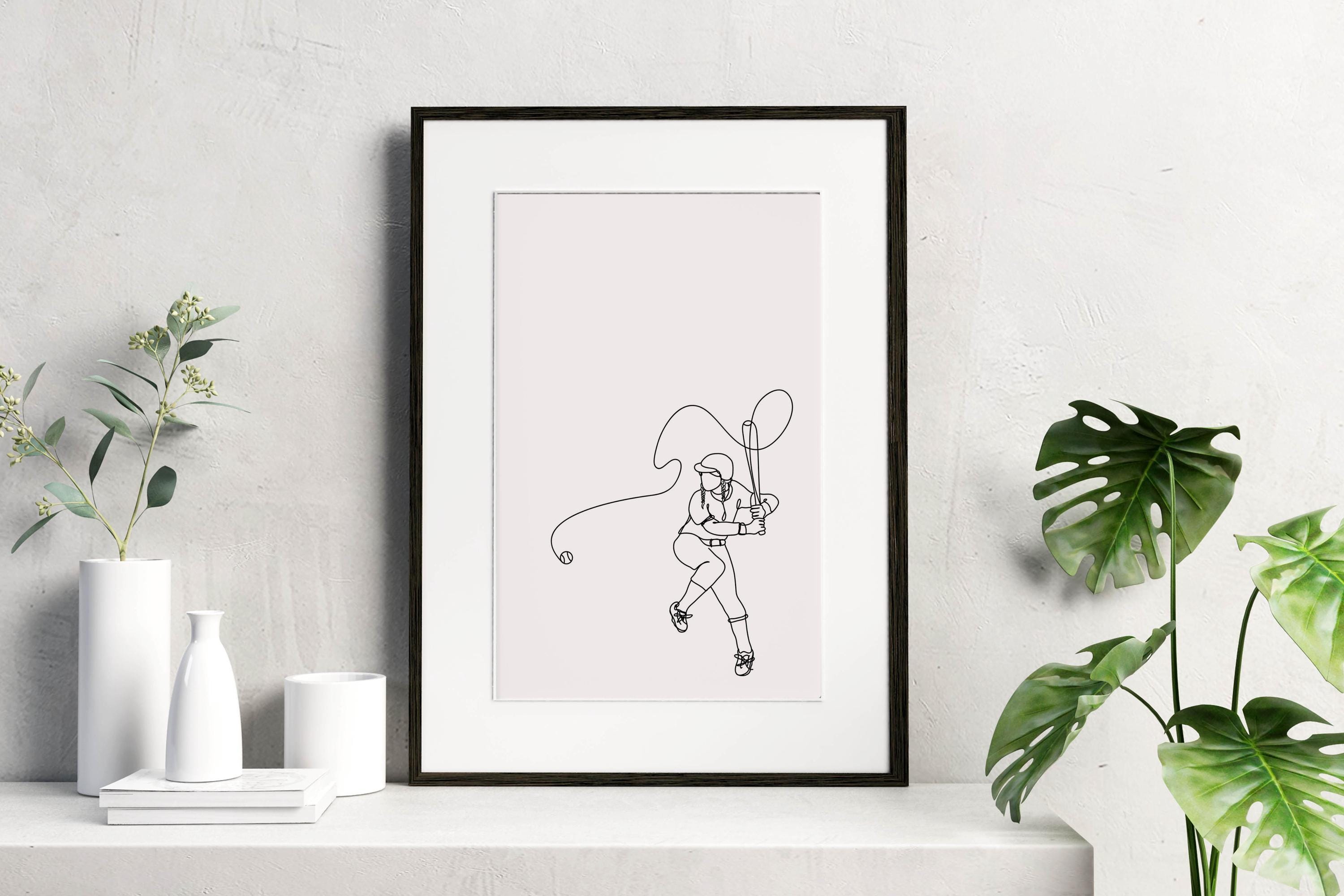 Minimalist Baseball Player Line Art, Digital Download, Sport Print ...