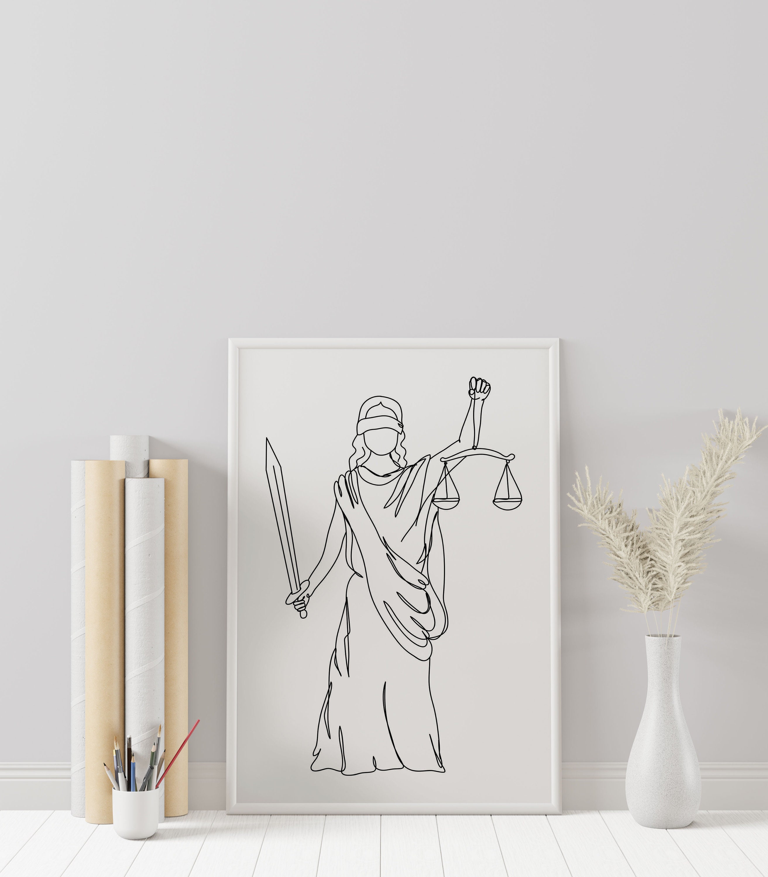 Lady Justice Line Art, Attorney Drawings, Graduation Print, Lawyer ...