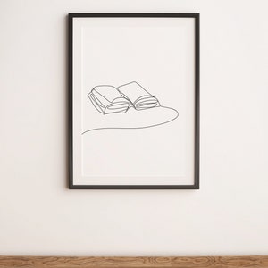 Minimalist Book Line Art, Digital Download, Reader Outline Drawing ...