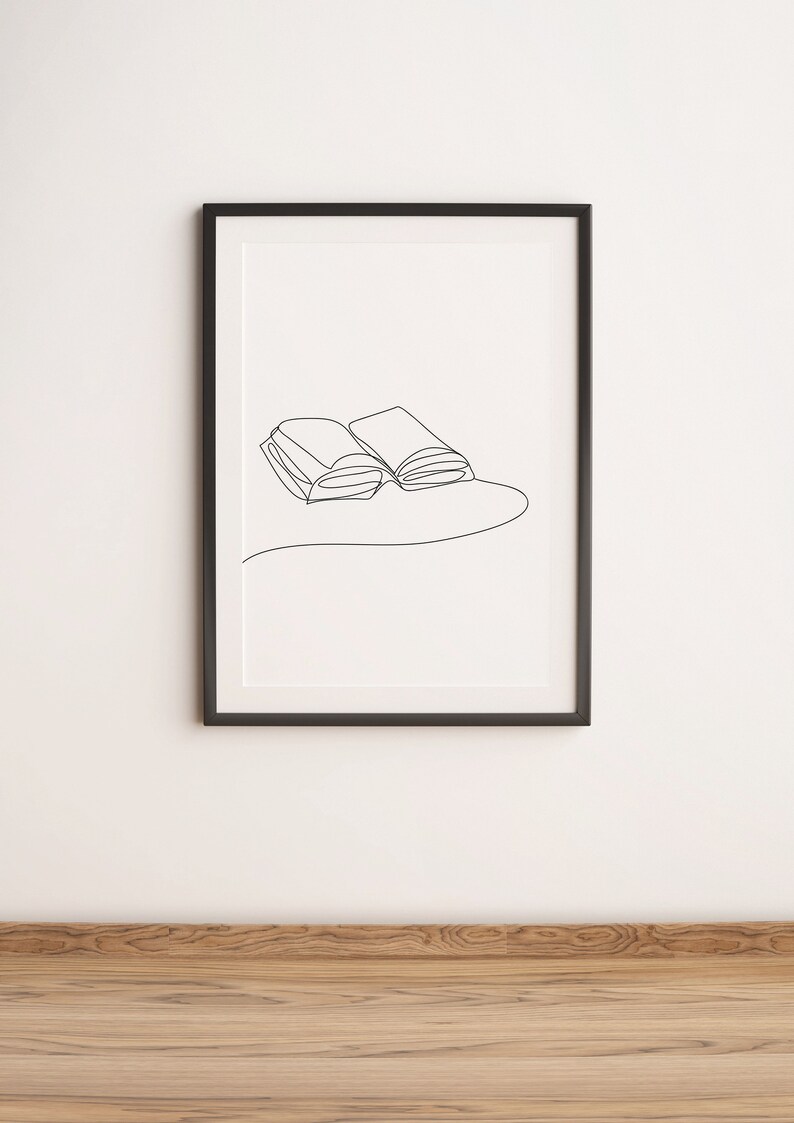 Minimalist Book Line Art, Digital Download, Reader Outline Drawing ...