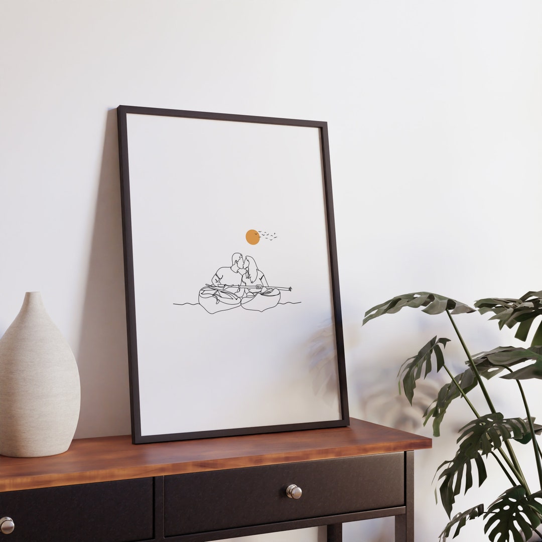 Kayaking Poster, Minimalist Line Art, Sunrise Print, Couple Kayak ...