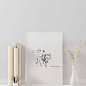 Minimalist Cowboy Line Art, Digital Download, Horse Rider Print ...